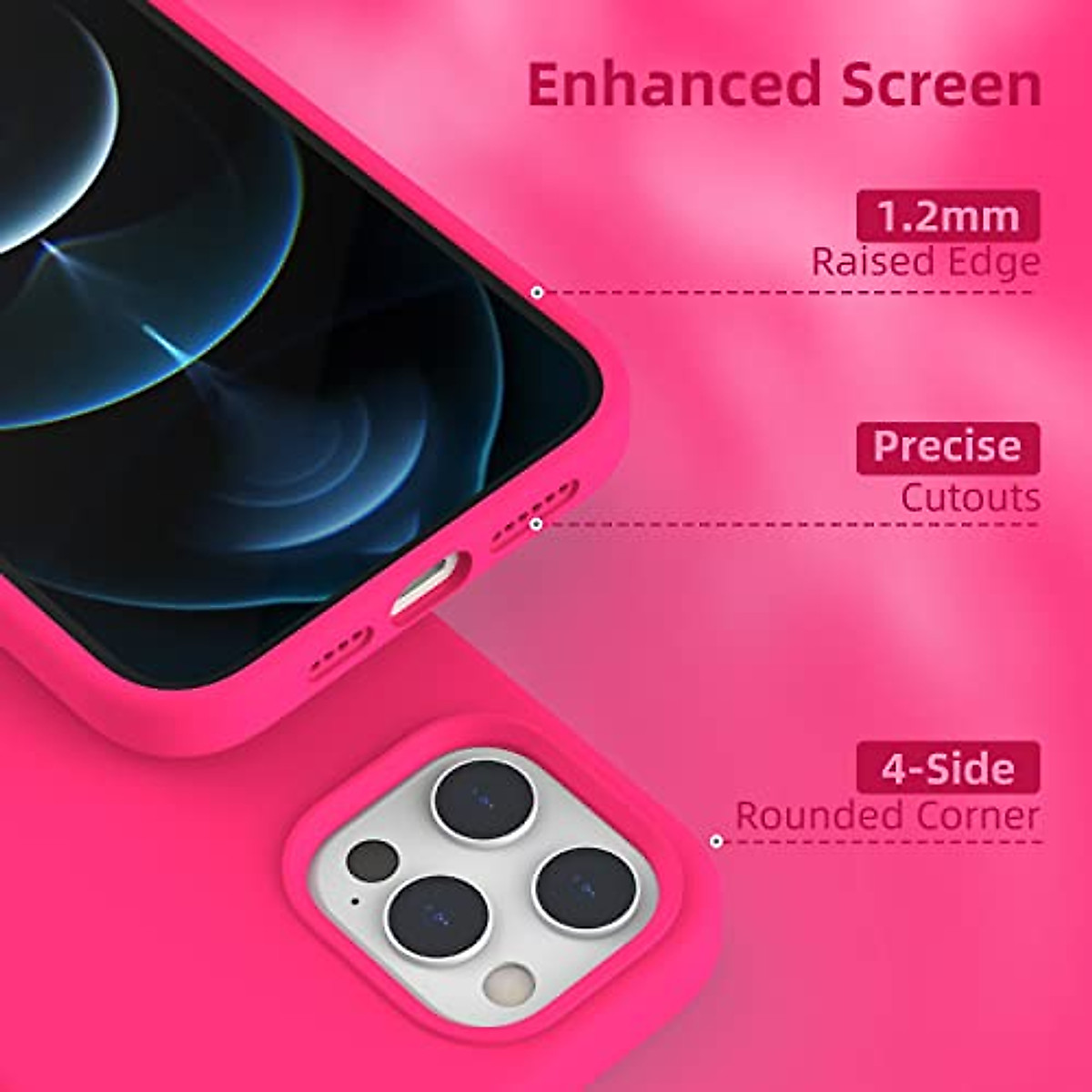 K TOMOTO Compatible with iPhone 12 Pro Max Case, Soft-Touch Liquid Silicone Gel Rubber Full Body Drop Protection Cover with Microfiber Lining, Phone Case for iPhone 12 Pro Max 6.7 Inch, Hot Pink
