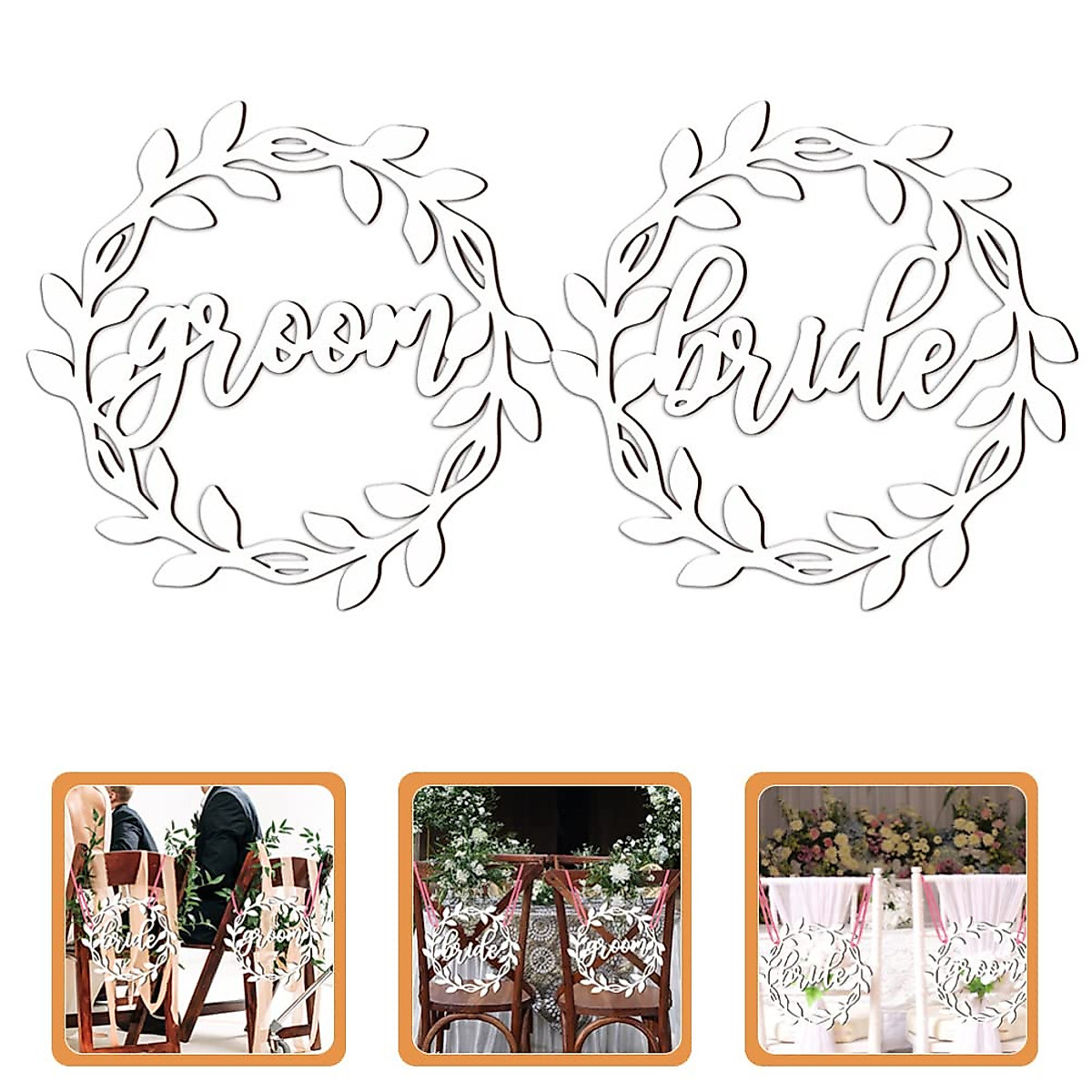 PRETYZOOM 1 Set Groom Bride Bridal Shower Chair Decorations for Bride Rustic Wedding Chair Decorations Bride and Groom Chair Signs for Wedding Bridegroom White Pendant Wooden Board