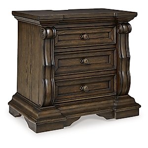 Signature Design by Ashley Maylee Classic 2 Drawer Nightstand with Pull-Out Tray, Power Supply and USB Ports, 29.5" Tall, Dark Brown