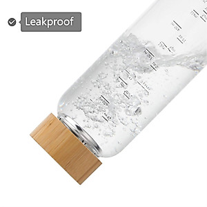 sunkey Glass Water Bottle 32 oz Wide Mouth with Sleeve Bamboo Lid Motivational Water Bottle With Time Marker Reusable Safe for Hot Cold Drinks Bpa Free (Gray)