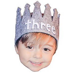 Toddler Third Crown Birthday Gray White Party I am 3 B-Day Hat Girl Boy