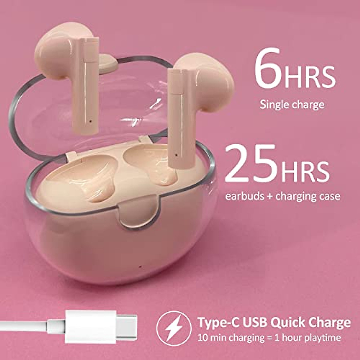 Mini Wireless Earbuds Bluetooth 5.1 Headset, IPX7 Waterproof, Touch Control in Ear Light-Weight Headphones Built-in Microphone, ANC Earphones Compatible with iPhone & Android (Pink)