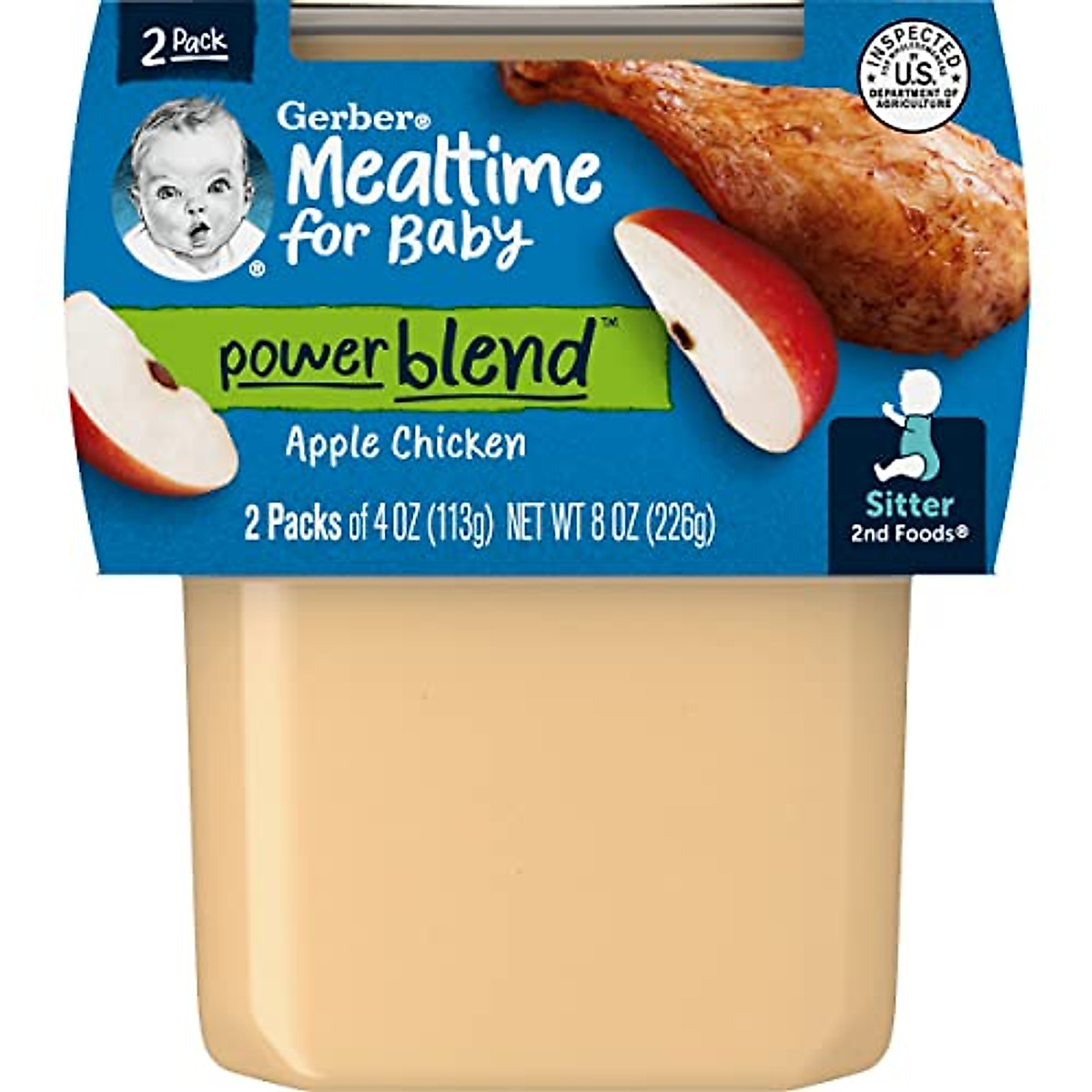 Gerber Mealtime for Baby 2nd Foods Powerblend Baby Food Tubs, Apple Chicken, Unsweetened with No Added Colors or Flavors, 2-4 oz Tubs/Pack (Pack of 6)