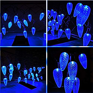 Outdoor C9 Holiday String Lights Strawberry Blue Christmas Lights Commercial Grade,8" Spacing 25LED, Green Wire 18Ft Heavy-Duty Wedding Party Decorative Lights