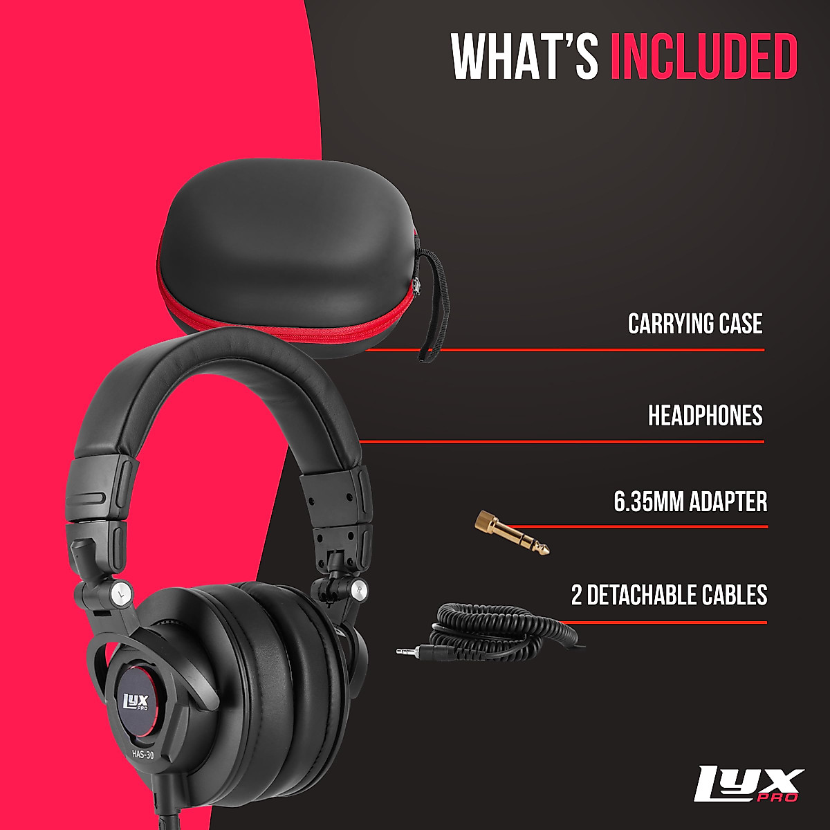 LyxPro HAS-30 Closed Back Over-Ear Professional Recording Headphones for Studio Monitoring, DJ and Home Entertainment,Black