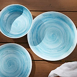 Amazon Basics 12-Piece Melamine Dinnerware Set - Service for 4, Teal Swirl