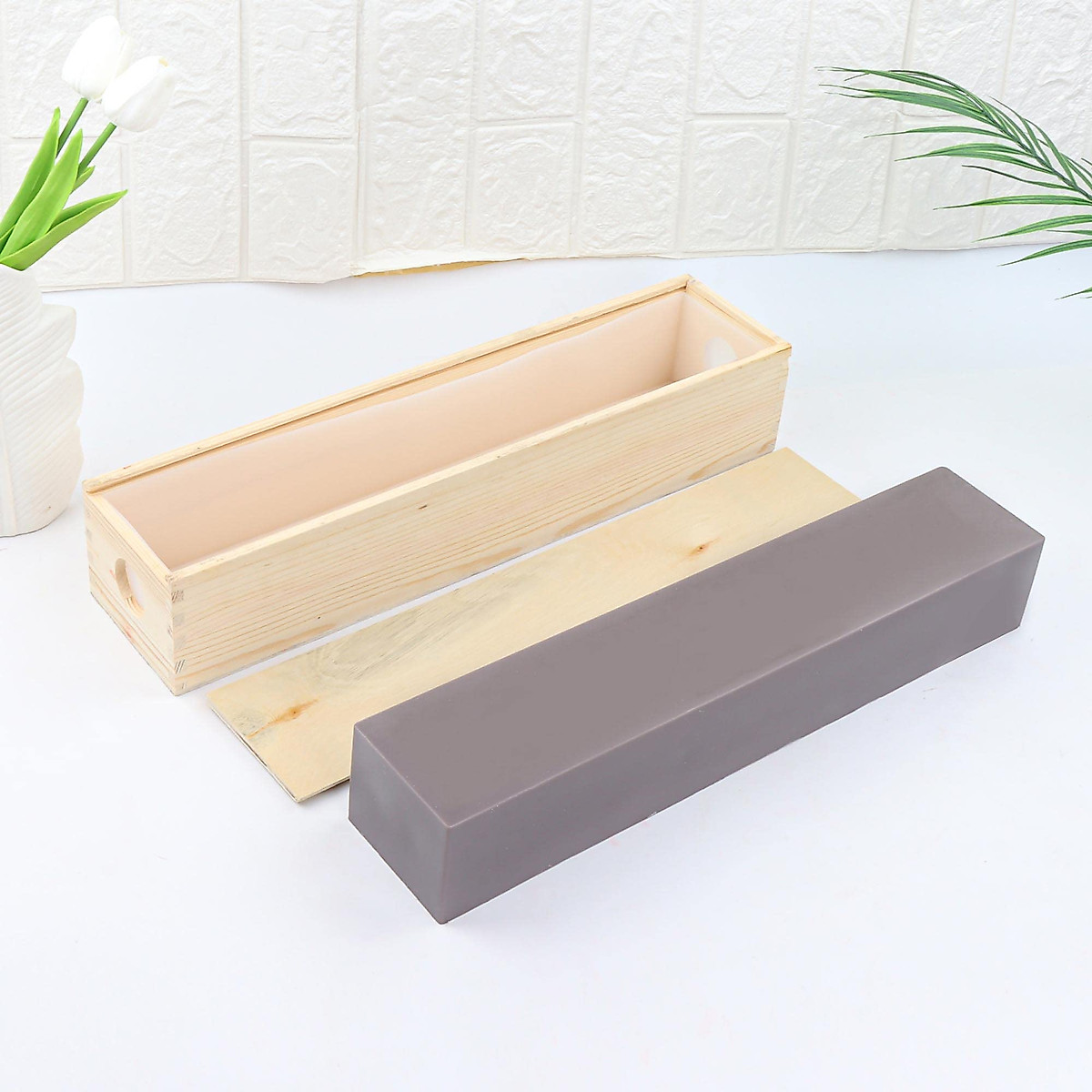 Silicone Soap Mold - Flexible Rectangular Loaf Mold with Wood Box and Wood Lid Handmade Soap Resin Making Tool 2500ml for CP & MP Supplies 5lb