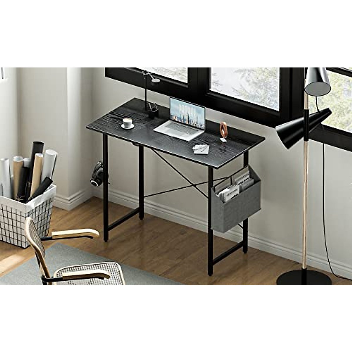 Pamray 32 Inch Computer Desk for Small Spaces with Storage Bag, Home Office Work Desk with Headphone Hook, Small Office Desk Study Writing Table