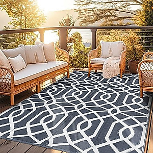wikiwiki Outdoor Rug, 5x8ft Waterproof Reversible Mat Indoor Outdoor Rugs Carpet, Small Area Rug Plastic Straw Rug for Patio Deck Balcony Pool RV Camping Beach Picnic, Grey