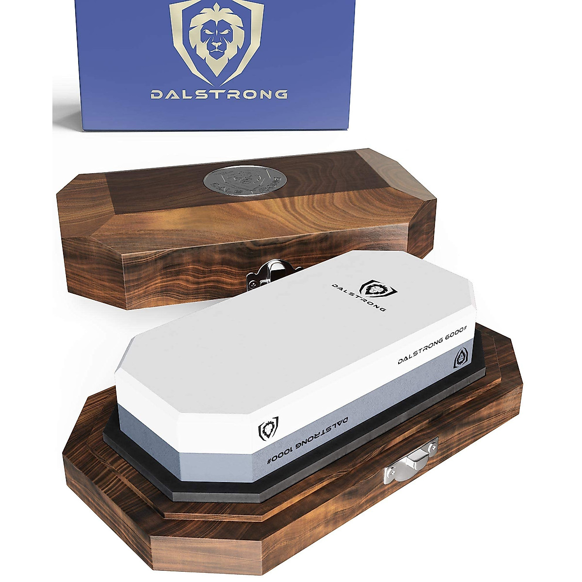 DALSTRONG Delta Wolf Series Chef Knife 8" Bundled with DALSTRONG Premium Portable Whetstone Set #1000/#6000 Grit Combo Stone with Oak Storage & Carrying Box