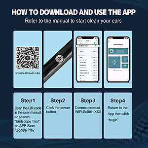 Ear Wax Removal, Ear Cleaner with Camera and Light, Ear Wax Removal Kit with 1296P Otoscope, Ear Cleaning Tool with 6 Ear Spoon, Ear Camera for iPhone & Android Phones,Black