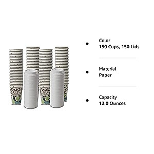 Dixie PerfecTouch WiseSize Coffee Design Insulated Paper Cup, 12oz Cups and Lids Bundle (12 oz, 100 Cups, 100 Lids)