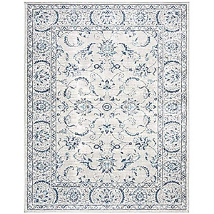 SAFAVIEH Brentwood Collection 9' x 12' Light Grey/Blue BNT854G Oriental Floral Scroll Non-Shedding Living Room Bedroom Dining Home Office Area Rug