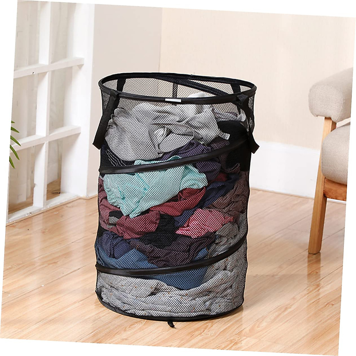 HOMSFOU Folding Laundry Basket Collapsible Laundry Hamper Folding Clothes Mesh Laundry Hamper Folding Sundries Organizer Clothes Basket Black Laundry Basket Laundry Mesh Basket Laundry Bag