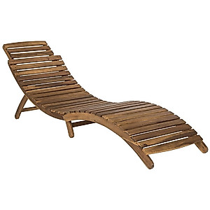 SAFAVIEH Outdoor Collection Pacifica Natural Brown Solid Wood/Beige Cushion 3-Piece Chaise Lounge Set with Table (PAT7020B)