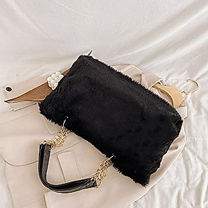 Aisa Choice Women's Faux Fur Tote Purse Furry Leopard Large Capacity Shoulder Bag Satchel Handbag … (Black)