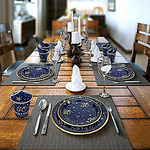 algpty 30th Birthday Decorations Plates and Napkins Blue and Gold, Service for 30, 30th Birthday Party Bundle Includes Navy Blue Plates, Napkins, Cups 30th Birthday Supplies for Men Women