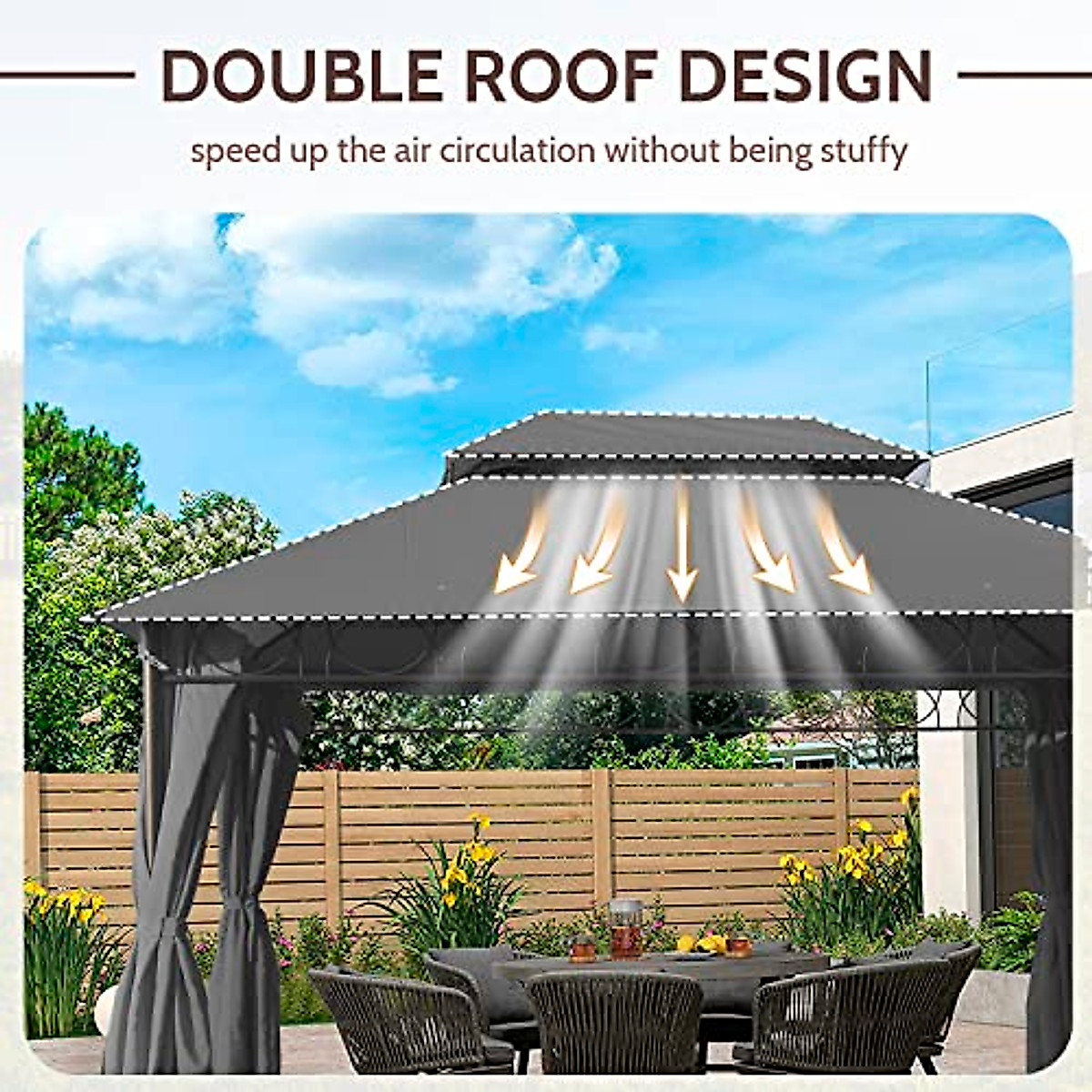 Outdoor Canopy UV Protection Gazebo Canopy Tent with 4 Sidewall for Patio Outdoor (10'x10', Grey)