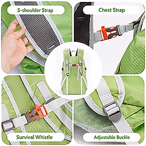 30L Green Lightweight Foldable Large Capacity Backpack for Men and Women - Waterproof Backpack for Travel Sports, Outdoors, Camping and Hiking - Adjustable Shoulder Straps and Multiple Compartments