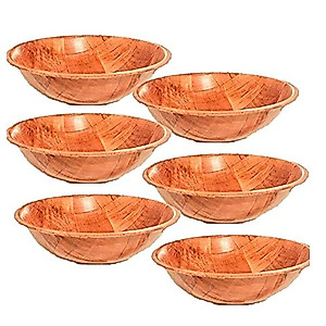 Wooden Woven Round Salad Bowl, Woven Wood Snack Bowl (8"-Inch, Set of 6) Mixing Bowl