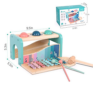 enlitoys Wooden Pounding and Hammer Toy Xylophone and Gear Pounding a Ball Track Game with Hammer Toddler Toys for 3 Year