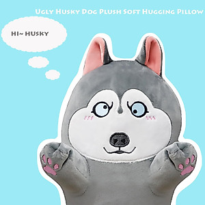 ELAINREN Ultra-Soft Long Husky Dog Plush Pillow Cute Anime Siberian Husky Stuffed Toy Kawaii Long Husky Plushie Sleeping Pillow/35.4''