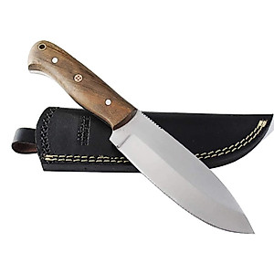Moorhaus Handmade Full Tang Hunting Fixed Blade Knife D2 Steel - Wood Handle - Great for Camping/Hunting/Skinning/Survival/Bushcraft - includes Leather Sheath