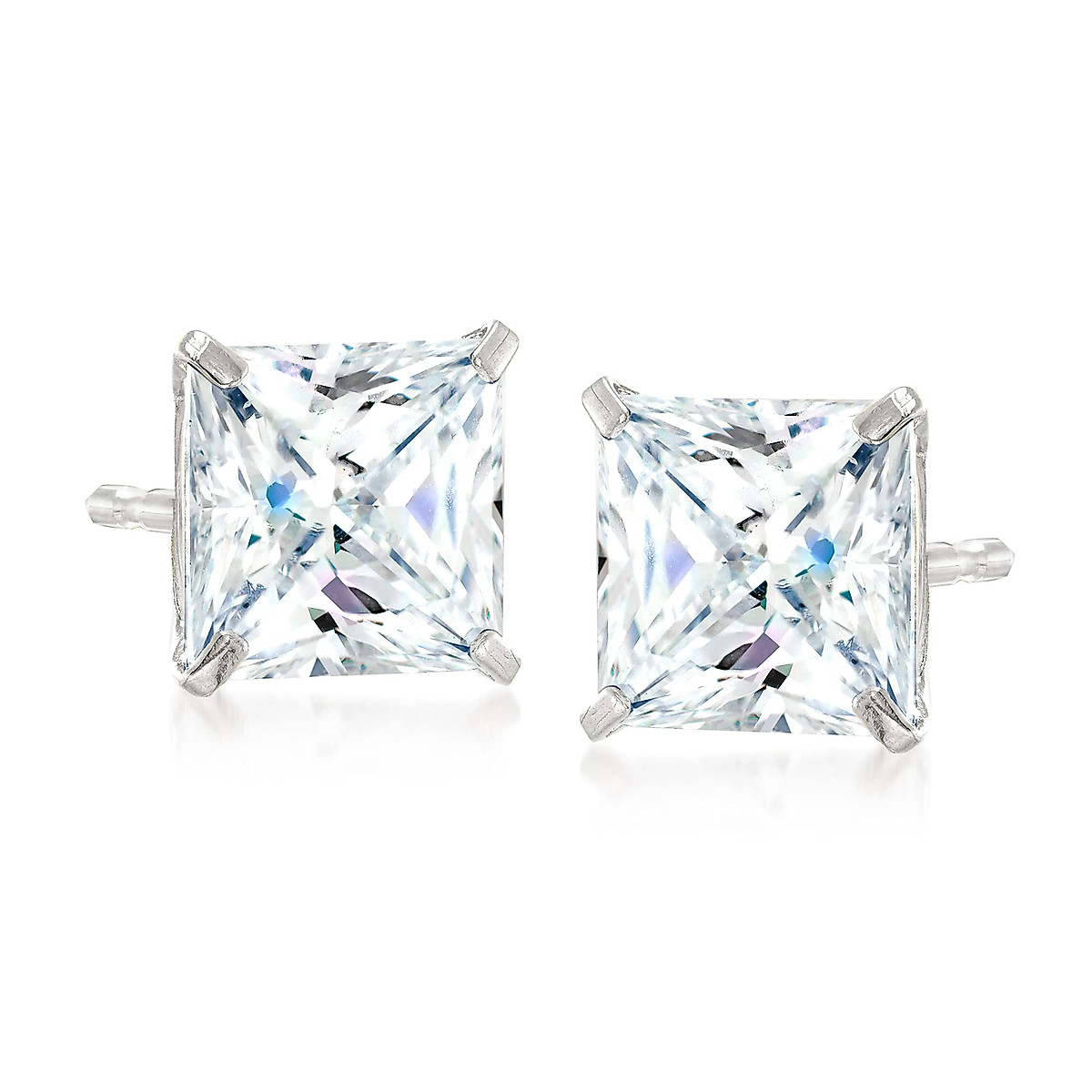 Ross-Simons Princess-Cut CZ Stud Earrings in 14kt White Gold