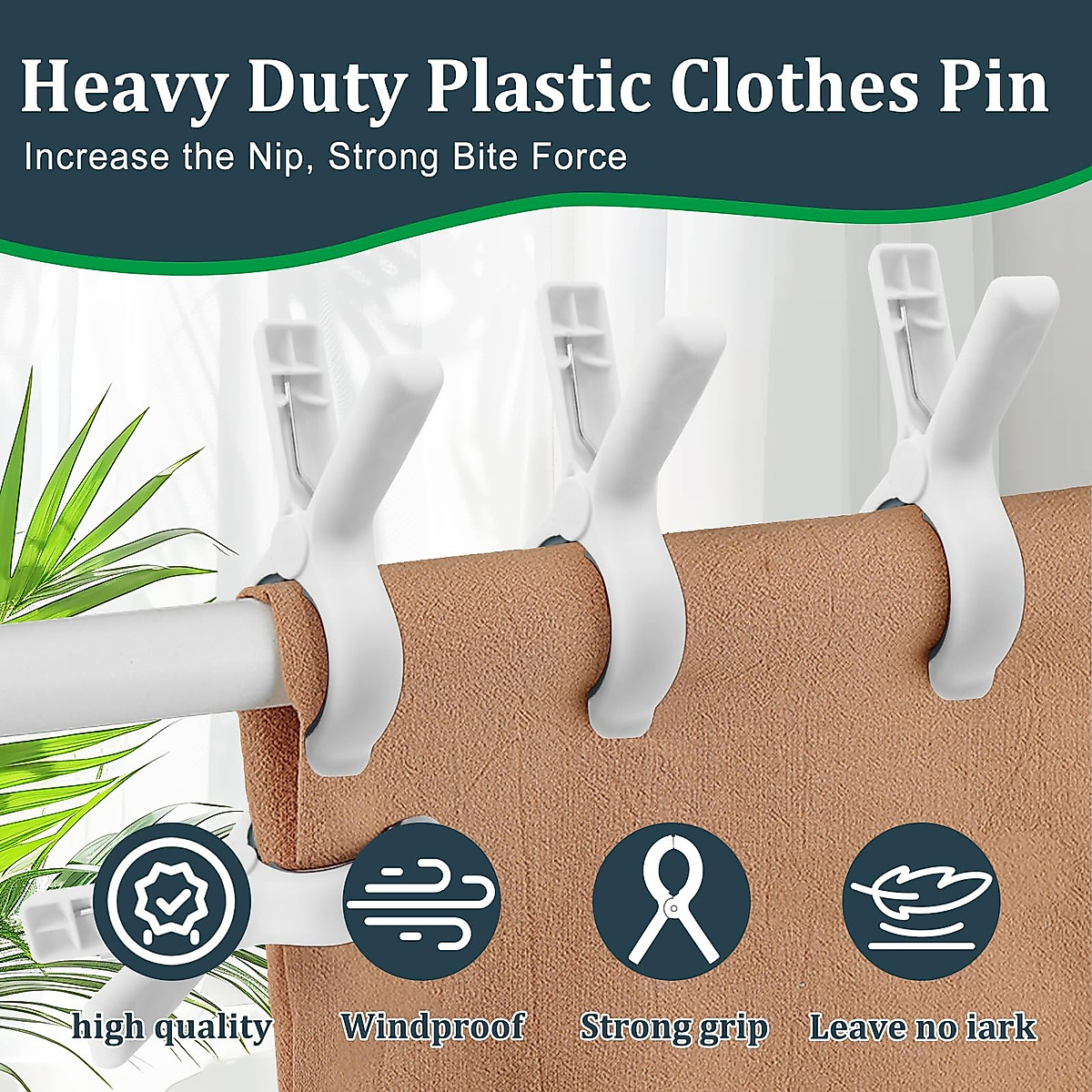 Heavy Duty Plastic Clothes Pins with Anti-Rust Springs,12 Pack Beach Towel Clips, Clothes Pins for Keep Your Towel,Clothes,Blankets to Dry on Clothesline and Hanging Rack
