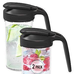 Masontops Multi Pour Top Mason Jar Lid with Handle - Wide Mouth Mason Jar Pour Spout Lid Pourer - Ball Mason Jar Pitcher Lid with Handle and Flip Cap