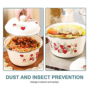 Enamelware Serving Bowl Vintage Large Enamel Food Bowl: Retro Floral Style Soup Basin with Lid Farmhouse Enamelware Deep Dish Bowls for Pasta Salad Cereal Soup 18cm Random Pattern Enamel Nesting Bowl