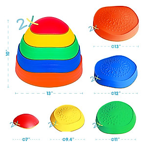 OMNISAFE Balance Stepping Stones for Kids, Non-Slip Textured Surface and Rubber Edges, Indoor & Outdoor Obstacle Course Toy, Exercise Coordination & Strength