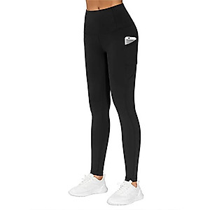 THE GYM PEOPLE Thick High Waist Yoga Pants with Pockets, Tummy Control Workout Running Yoga Leggings for Women (Large, Black  )