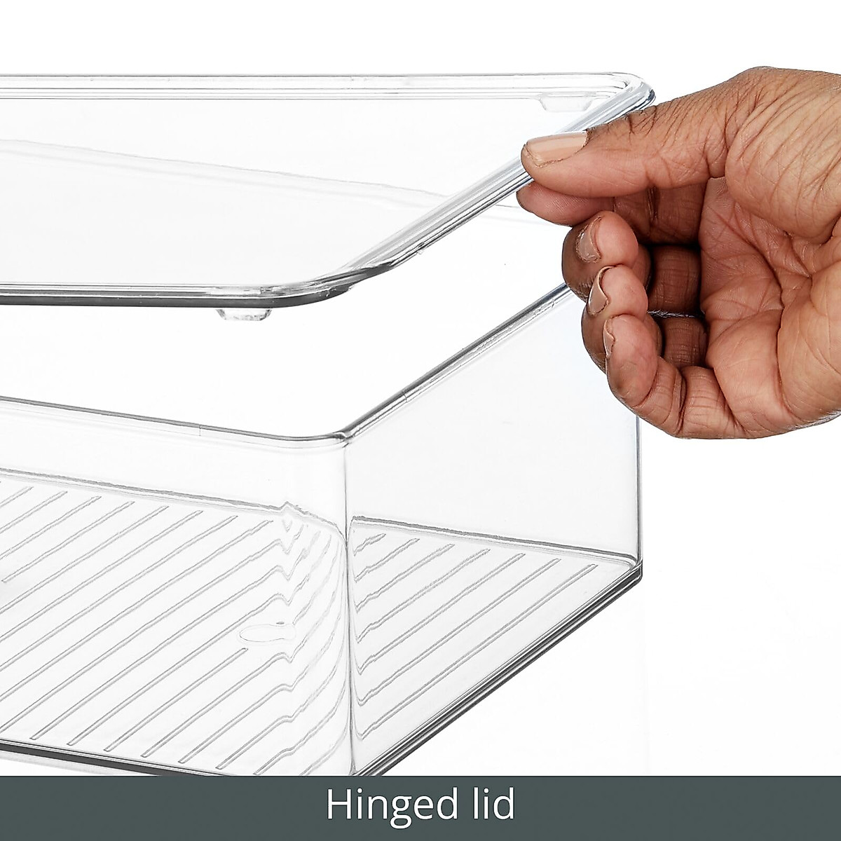 mDesign Plastic Bathroom Storage Organizer Box w/Hinge Lid for Closet Shelves, Cupboards, Holds Medicine, First Aid, Lotion, Cotton Swabs, Masks, and Styling Tools, Ligne Collection, 4 Pack, Clear