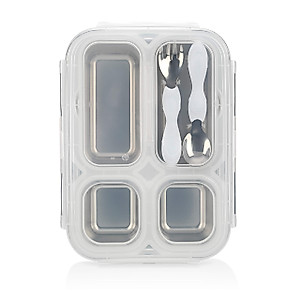 Nuby Insulated Travel Lunchbox with Fork, Spoon, and Lid - 12+ Months - Stainless Steel