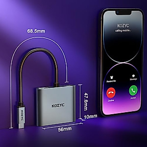 USB C to Dual HDMI Adapter 4K@30Hz, KOZYC USB C Hub Multiport Adapter with 2xHDMI, USB 3.0, 100W PD, Support USB C to HDMI Splitter Extended Display for MacBook Pro (MST is not Supported on MacOS)