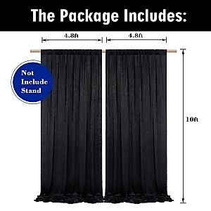 SHERWAY 9.6 Feet x 10 Feet Black Silky Soft Curtain Wedding Backdrop Drapes, Slightly Shiny Satiny Window Curtains for Party Ceremony Decoration