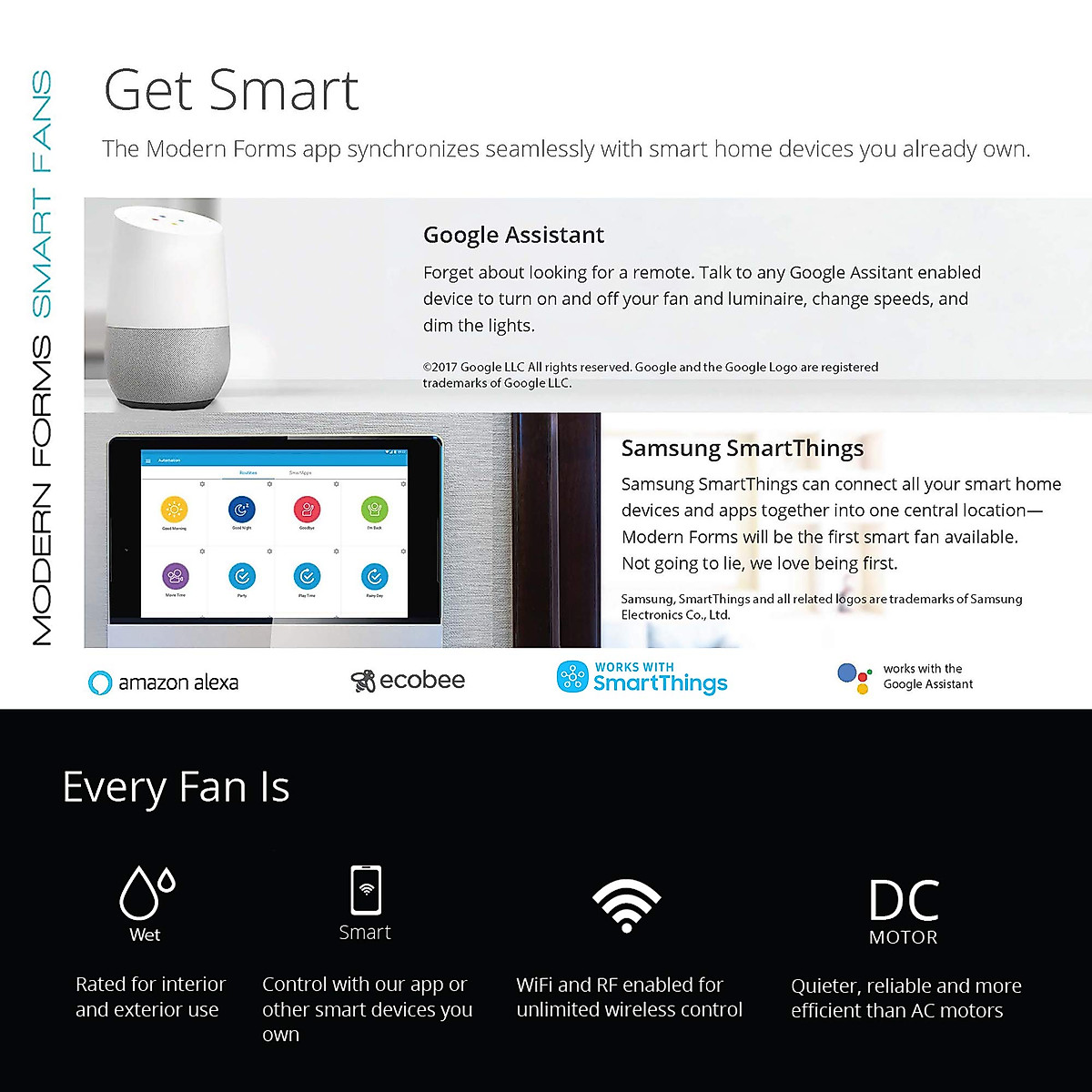 Axis Smart Indoor and Outdoor 3-Blade Flush Mount Ceiling Fan 52in Matte White with 3000K LED Light Kit and Remote Control works with Alexa, Google Assistant, Samsung Things, and iOS or Android App