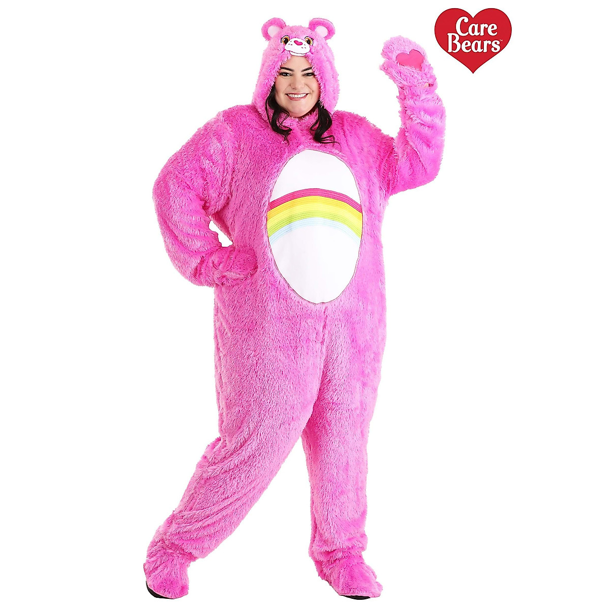 Fun Costumes Cheerful Care Bears Adult - Classic Costume, Fuzzy Halloween Jumpsuit - 3X-Large - Pink