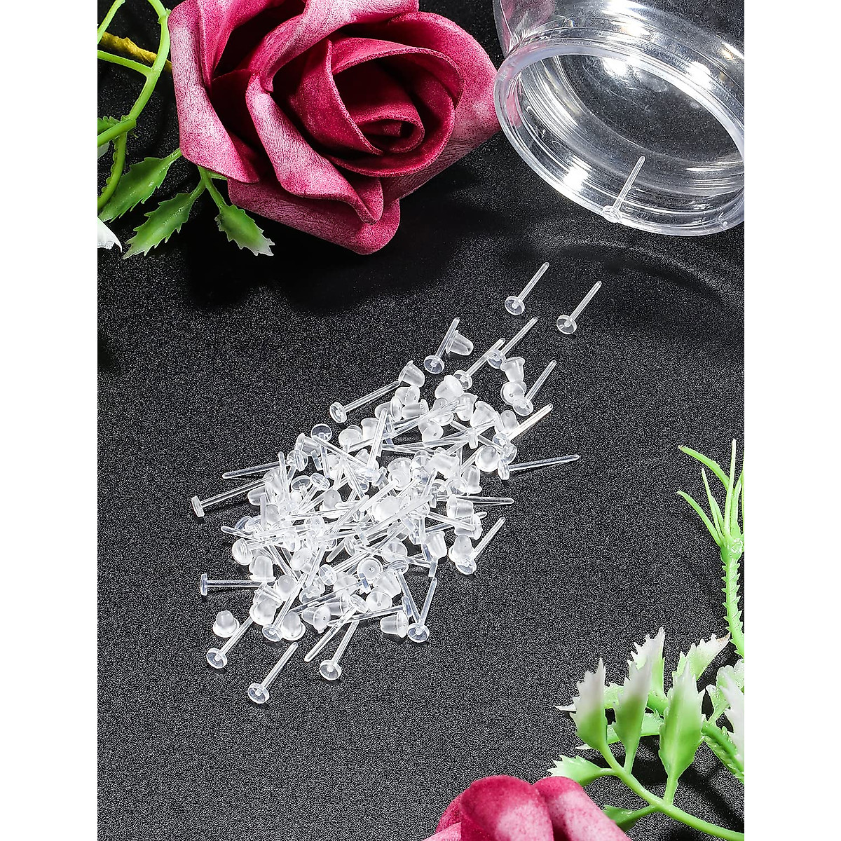 Ocptiy Clear Plastic Earring Stud Retainer Set Acrylic Silicone Invisible Earrings Post 20G Bioflex Flat Ear Tragus Cartilage Helix Earring Pin Ring Spacers Piercing Jewelry Men Women Work Sport