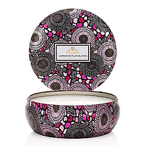 Voluspa Japanese Plum Bloom Candle | 3 Wick Tin | 12 Oz. | 40 Hour Burn Time | Vegan | All Natural Wicks and Coconut Wax for Clean Burning