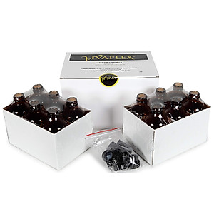 Vivaplex, 12, Amber, 8 oz Glass Bottles, with Lids.