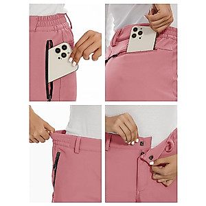 MAGCOMSEN Women's Hiking Pants Waterproof Insulated Snow Ski Pants Fleece Lined Winter Pants Warm Outdoor Hunting Pants Grey Pink L