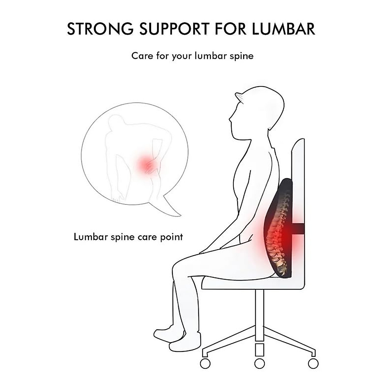 AmeriCan Goods Healthy Lumbar Support Pillow Lower Back Pain Contoured Foam Cushion for Car Office Home Computer Gaming Pillow for Back Pain Relief Improve Posture