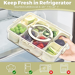 Snackle Box Container, Divided Serving Tray with Lid and Handle, Dishwasher Safe Fruit Storage Containers, Candy and Nuts Organizer, Snackle Charcuterie Boxes for Travel, Party and Picnic, Clear