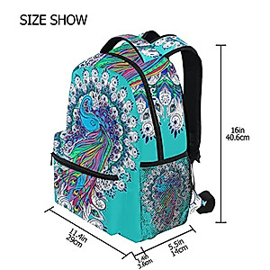 Colorful Peacock Blue School Backpack Bookbag for Boys Girls Teens Casual Travel Bag Computer Laptop Daypack