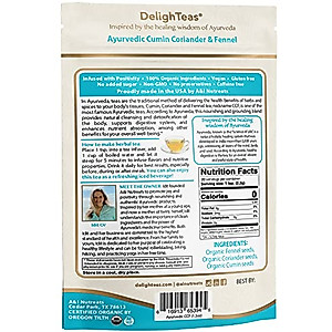 DelighTeas Organic Digest & Detox CCF Tea | Ayurvedic Cumin, Coriander, Fennel Loose Leaf Tea for Digestion, Detox, Cleanse | USDA Organic, Non-GMO, Caffeine Free, Sugar Free | 20 Servings, 1.5 oz.