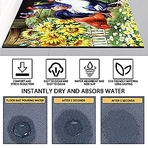 DOZARMOTA Rooster Kitchen Rug 2 Piece Set, Farmhouse Chicken Kitchen Rugs and Mats Non Skid Washable for Floor Anti Fatigue Sunflower Decor Kitchen Mat 17"x47"+17"x30"