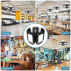 Luyata 2 Pack LED Garage Lights, 160W 16000LM 6500K Deformable LED Garage Ceiling Light Shop Lights with 5 Adjustable Panels for Garage Workshop Basement Support E26/E27 Screw Socket