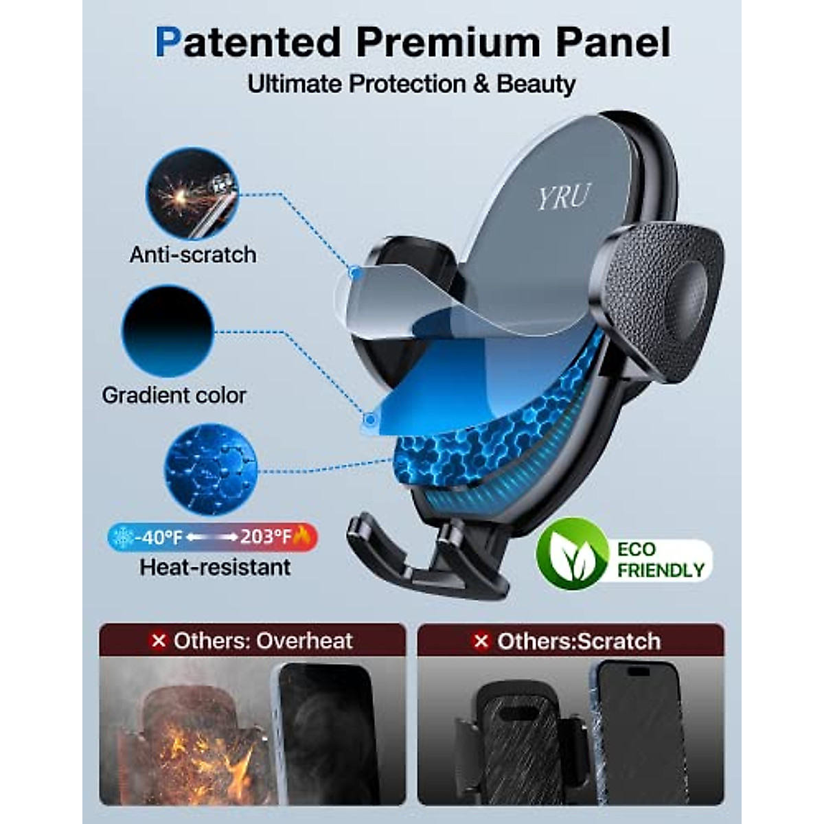 [Upgraded] YRU Car Phone Mount, Sturdy Suction Adjustable Long Arm Cell Phone Holder for Car Dashboard Air Vent Windshield, Handsfree Dash Stand for iPhone 14 13 Pro Max, Samsung Universal Cellphone